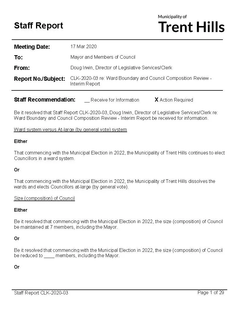 Ward Boundary and Council Composition Review | Municipality of Trent Hills